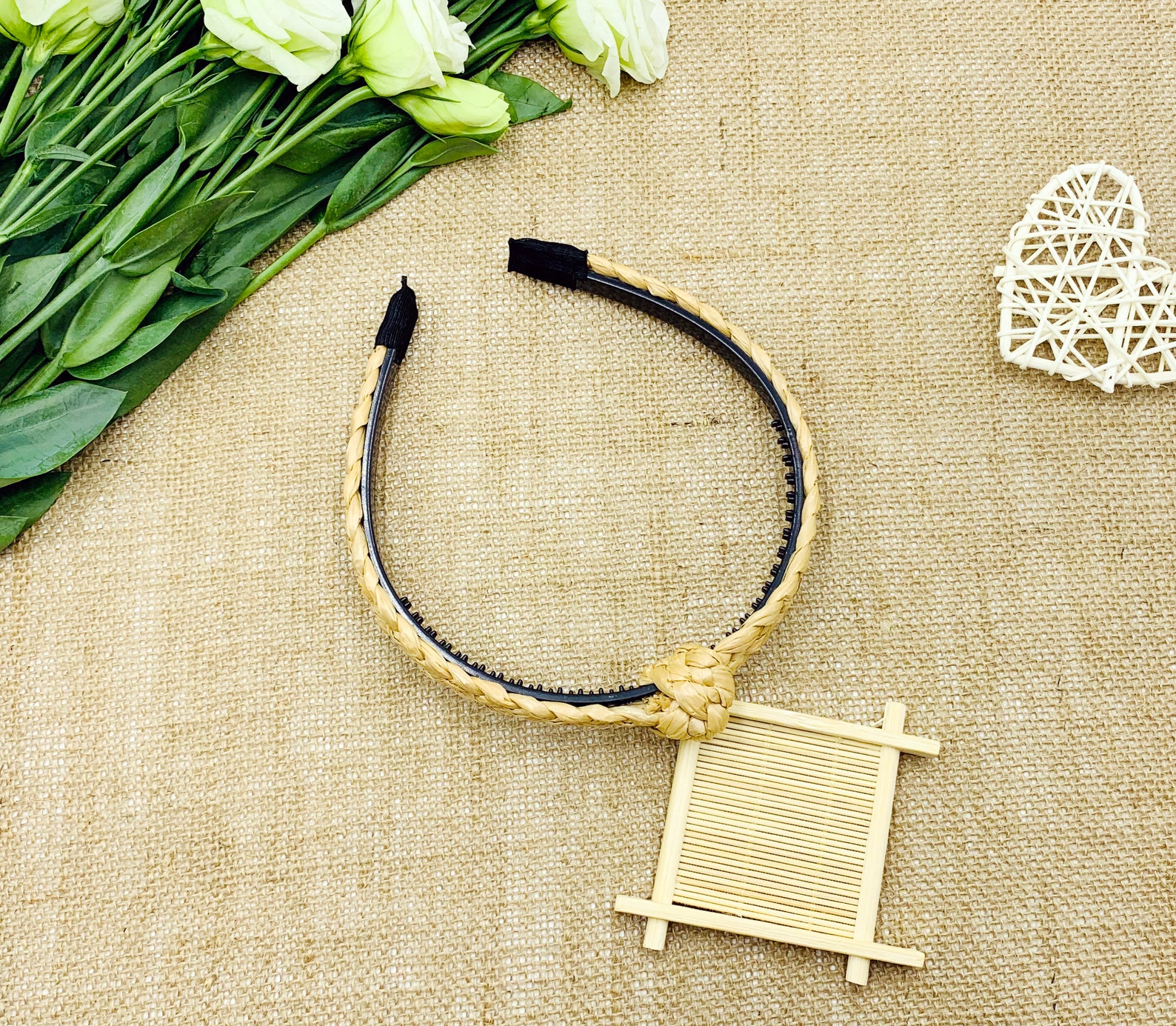 Beige Straw Weaving Knotted Headbandheadbands for | Etsy