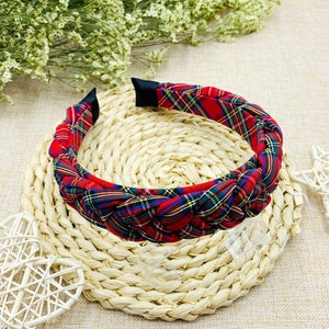 Red Christmas Plaid Braided Headband,woven Plait Headband,tartan Fabric Headband,headbands for ...