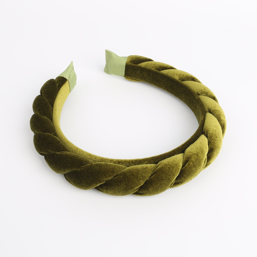 Green Velvet Padded Braided Headband,braided Velvet Flock Deep Padded ...
