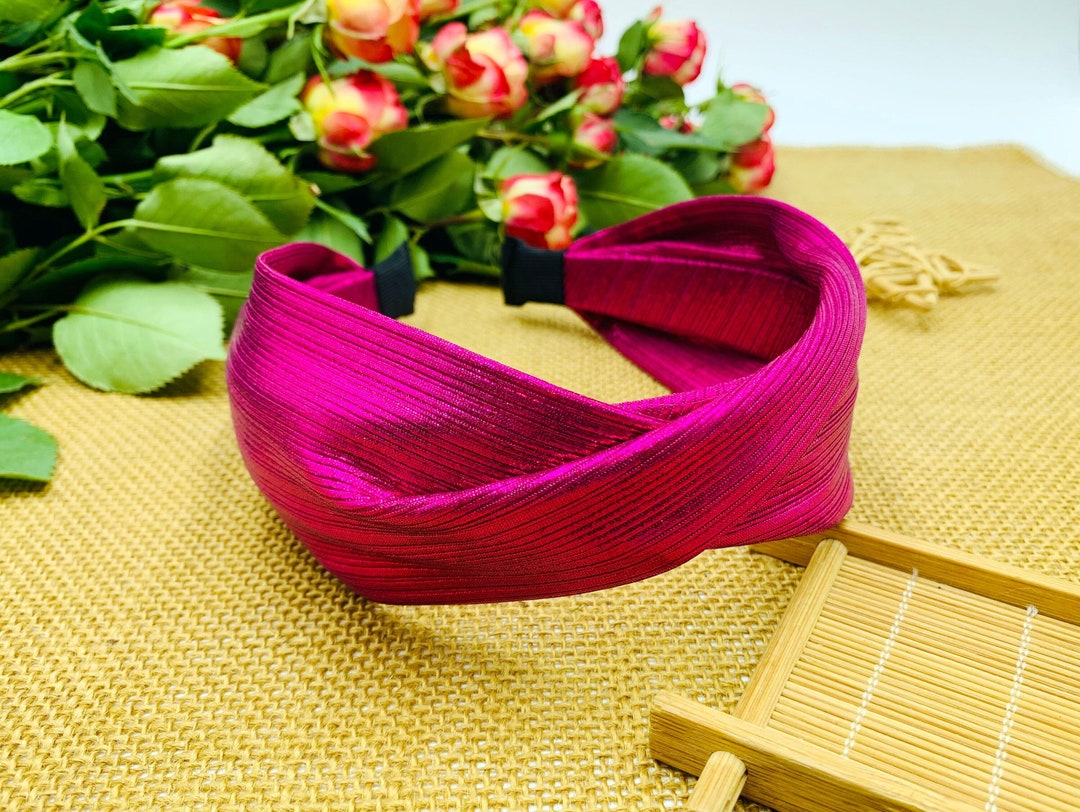 Fuchsia Pleated Satin Twisted Headband,headbands for Women,bohemian ...