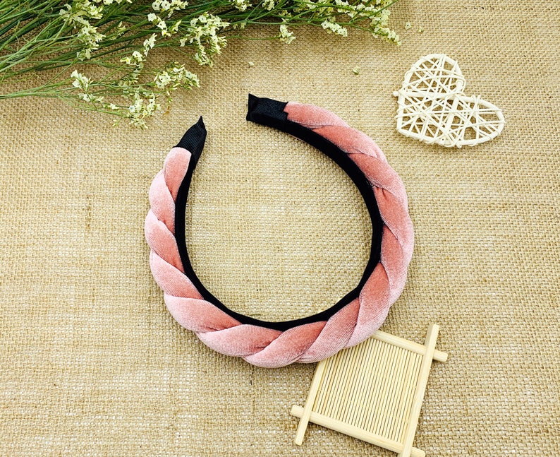 Pink Velvet Padded Braided Headbandbraided Velvet Flock Deep Etsy