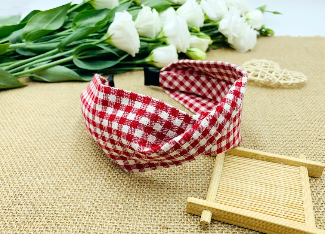 Red Gingham Twisted Headband,wide Headband,boho Headband,stylish ...