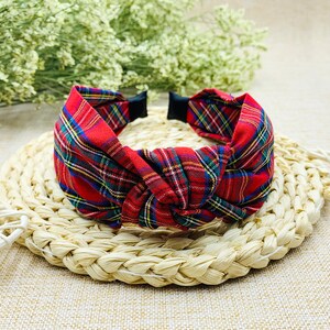 Red Christmas Plaid Wide Knotted Headband,wide Headband,tartan Fabric Headband,headbands for ...