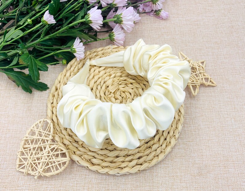 Ivory Pure Silk Ruched Ruffle Headbandsilk - Etsy