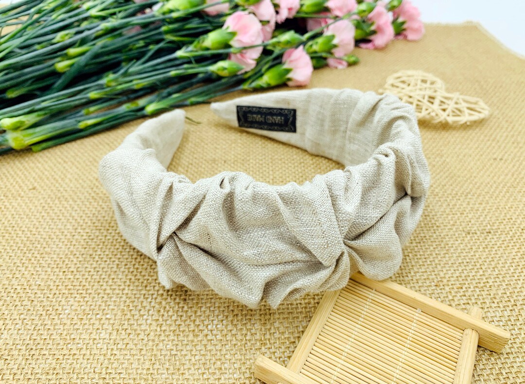 Original Linen Pleated Headband,linen Ruched Ruffle Headband,linen ...