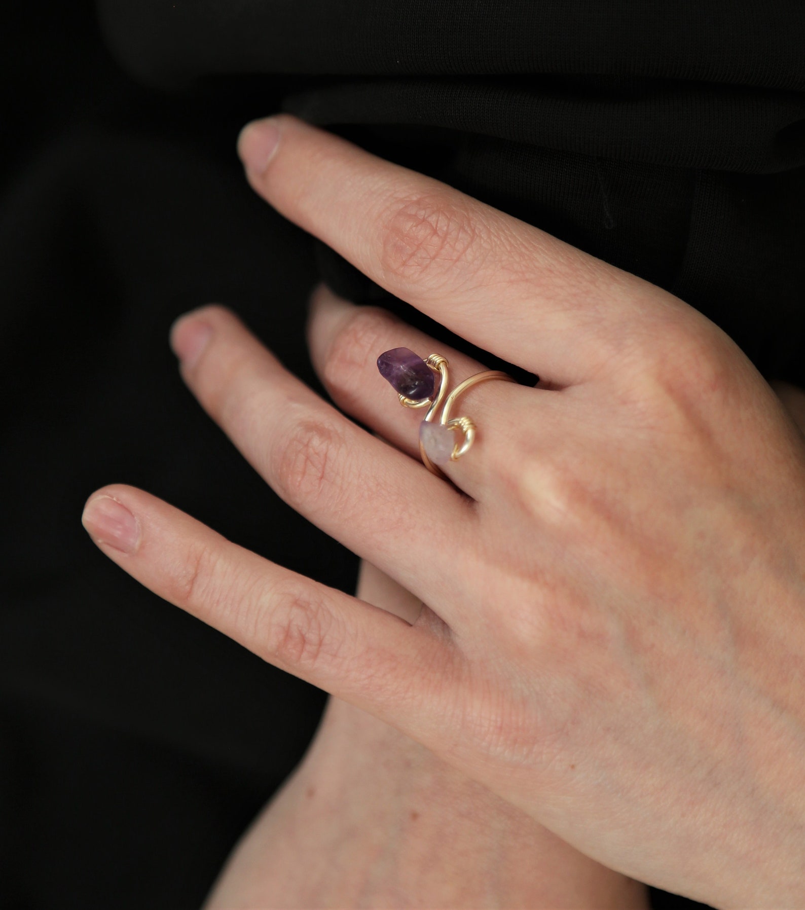 Double Adjustable Crystal Ring Crystal Ring Wire Wrapped - Etsy