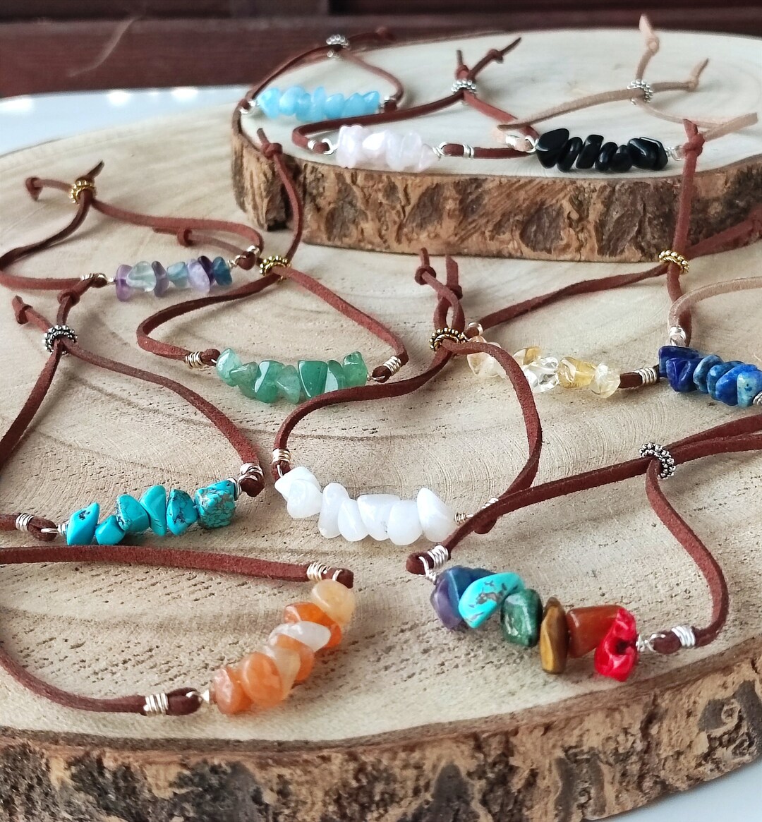 Adjustable Gemstone Bracelet Leather Crystal Bracelet - Etsy