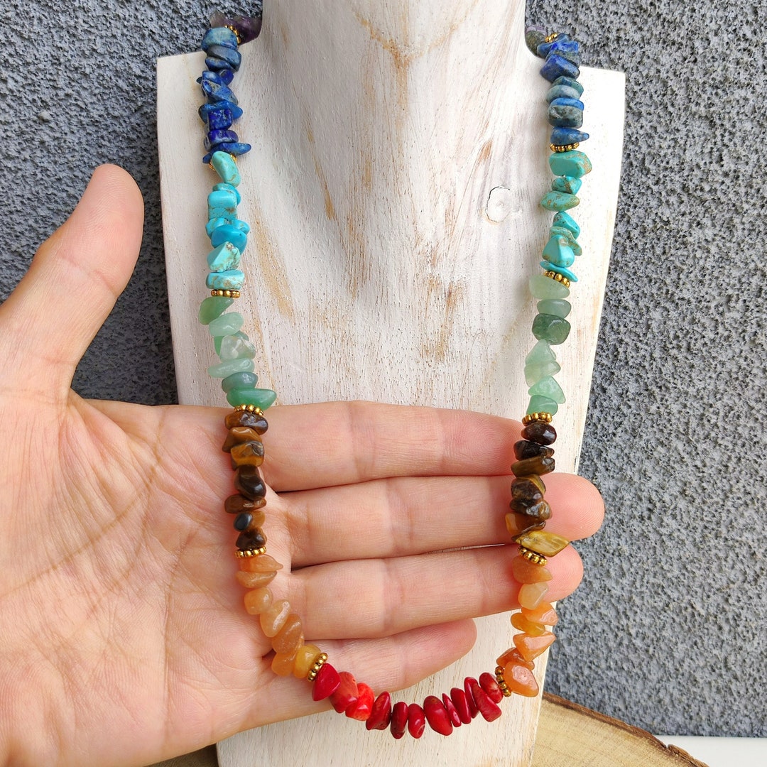 7 Chakra Crystal Chip Necklace: Natural Gemstone Yoga Jewelry - Etsy