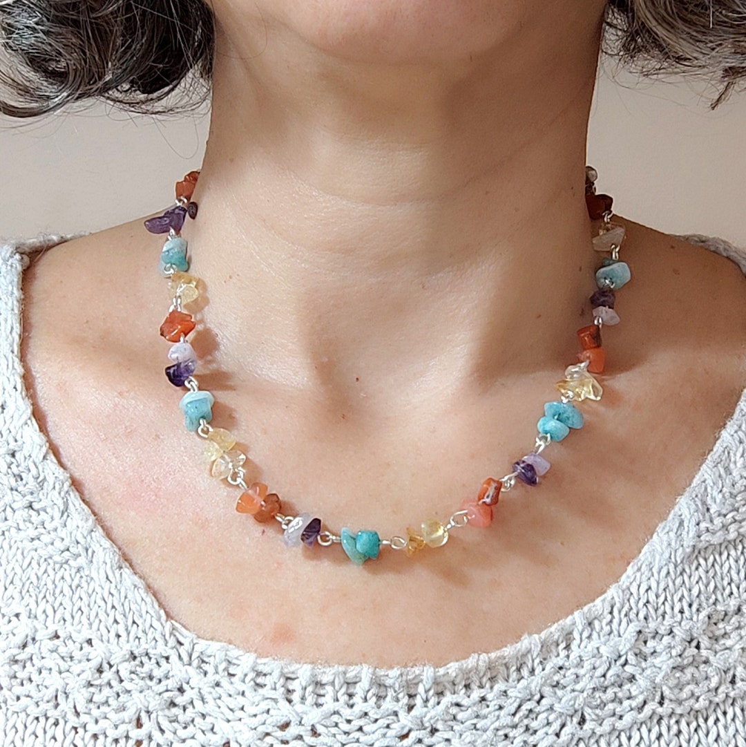 Natural Crystal Chip Beads Necklace, Gemstone Necklace for Women, Wire ...