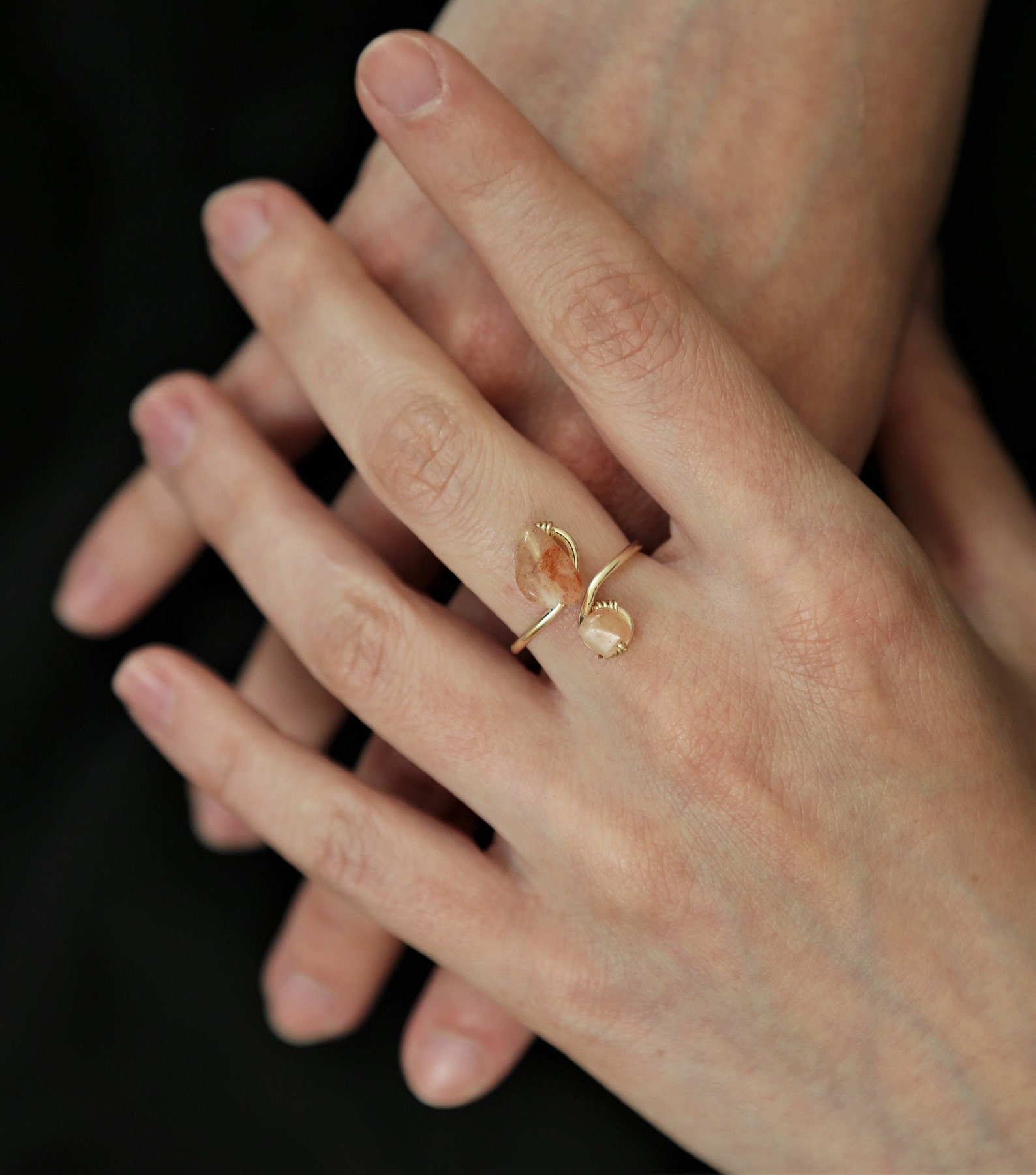 Double Adjustable Crystal Ring Crystal Ring Wire Wrapped - Etsy