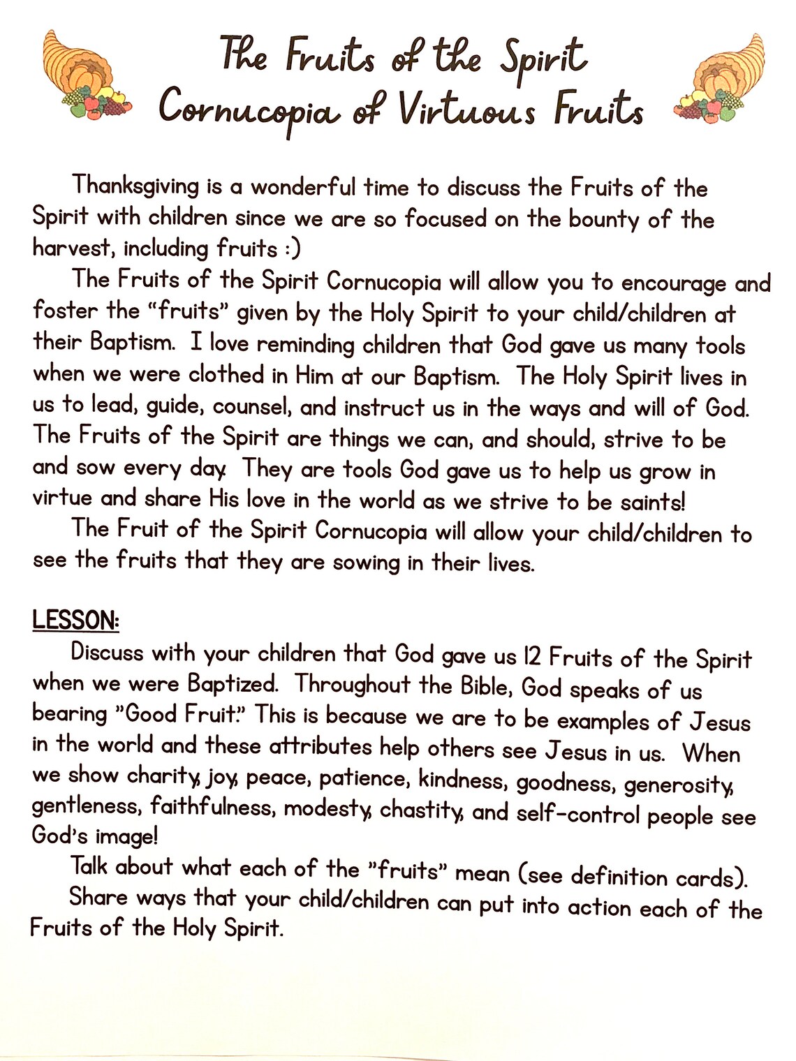 Fruits of the Spirit Bible Activity, Thanksgiving Craft, Fruits of the ...