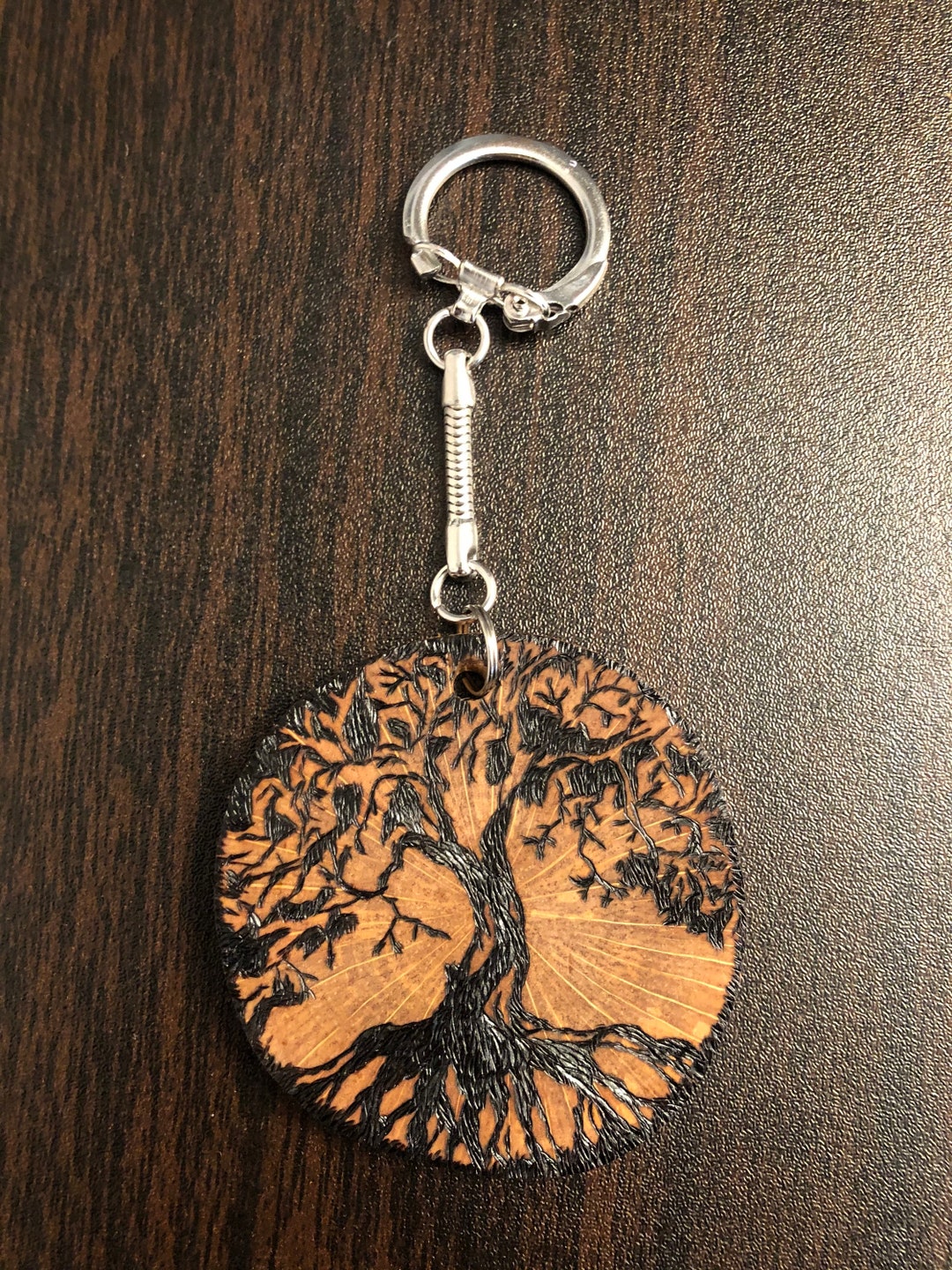 Pyrography Tree of Life Keychain - Etsy