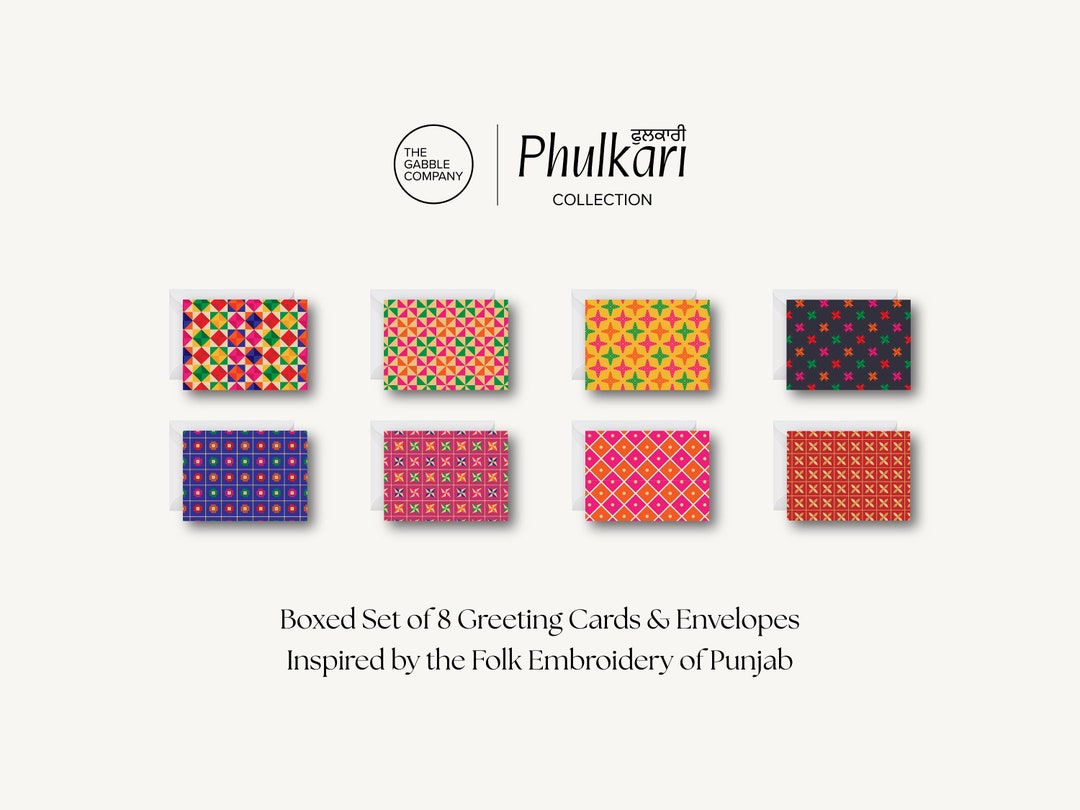 Phulkari Collection Boxed Set of 8 Greeting Cards desi, Indian ...