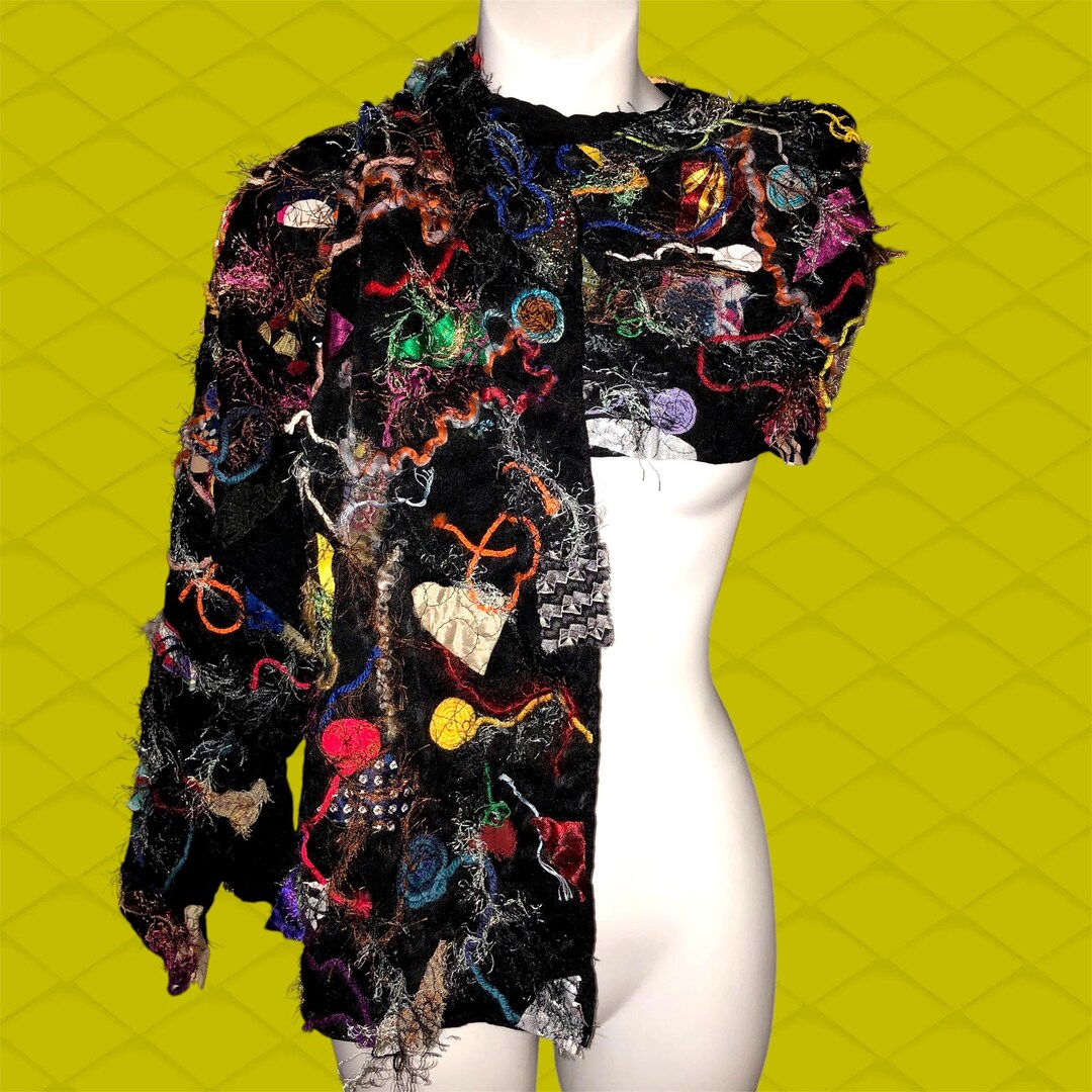 BLACK SHAWL/SCARF Art to Wear Unique Handmade From Recycled Fabric and ...