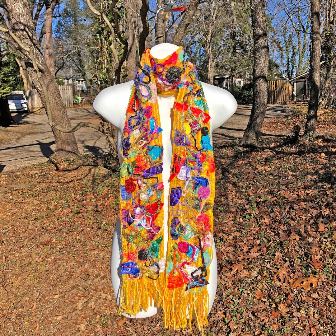 YELLOW SCARF HANDMADE One of a Kind Long Art to Wear by Kathryn Laibson ...