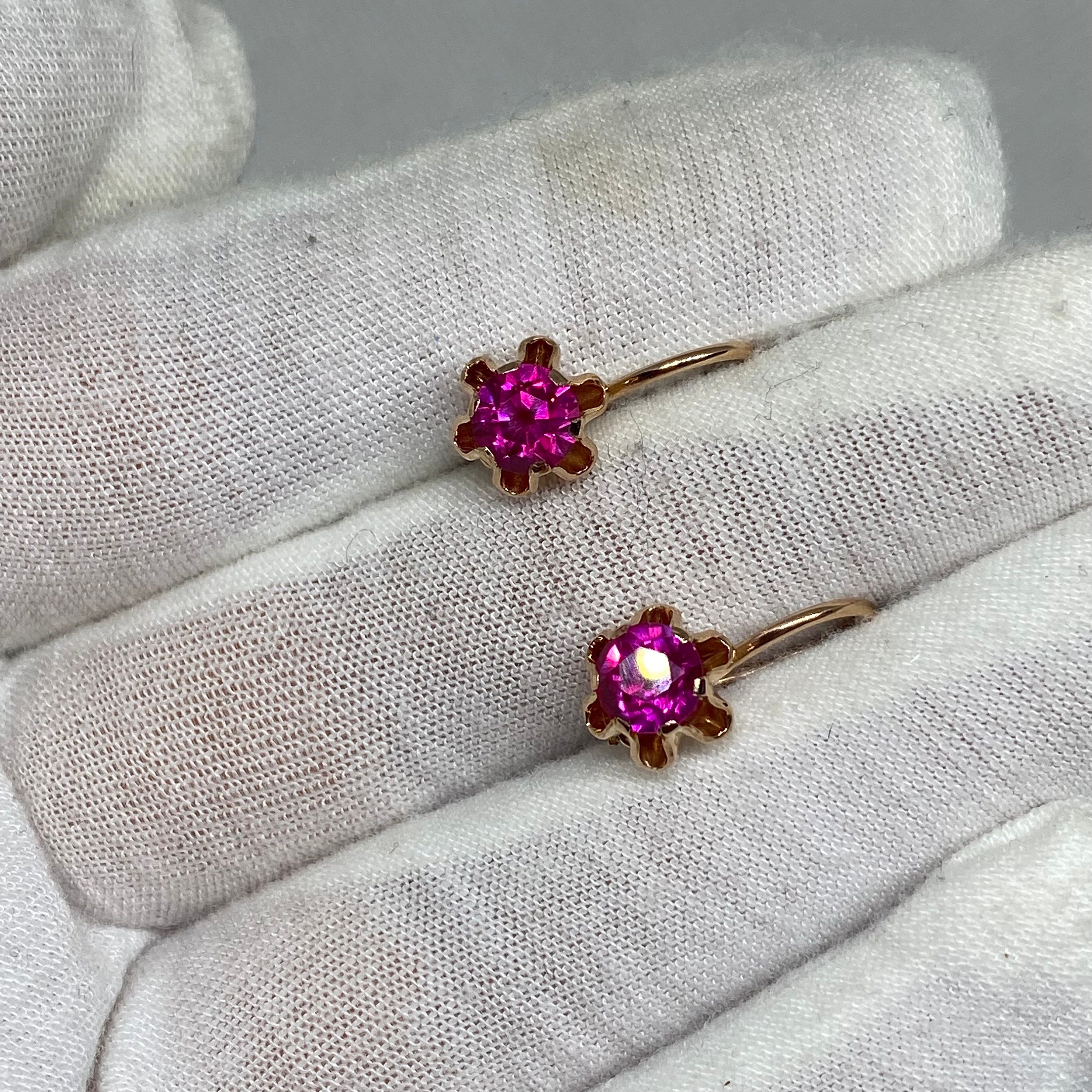 Vintage Original Rose Gold Earrings With Ruby corundum 14K - Etsy