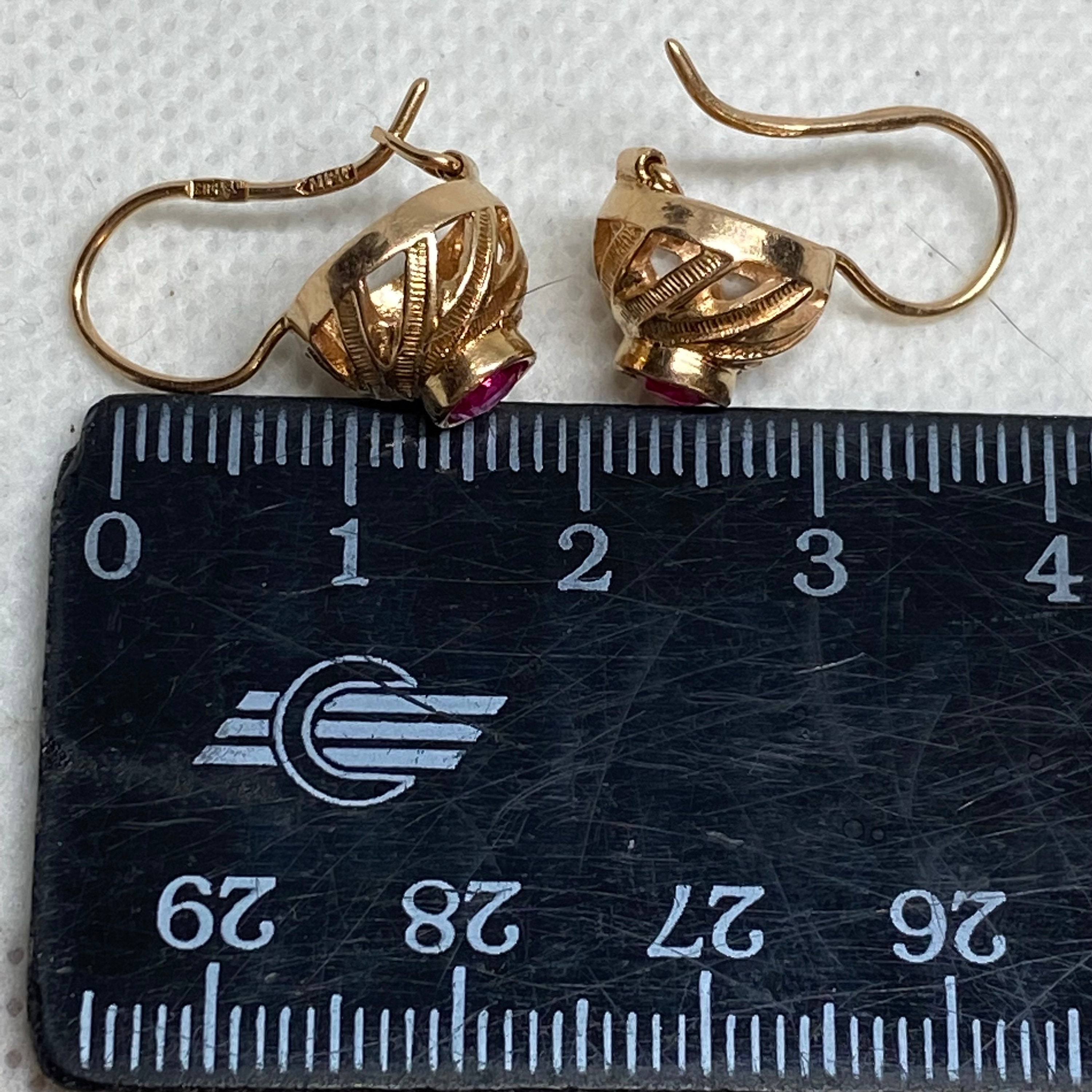 Vintage Original Rose Gold Earrings With Ruby corundum 14K , Rose Gold ...