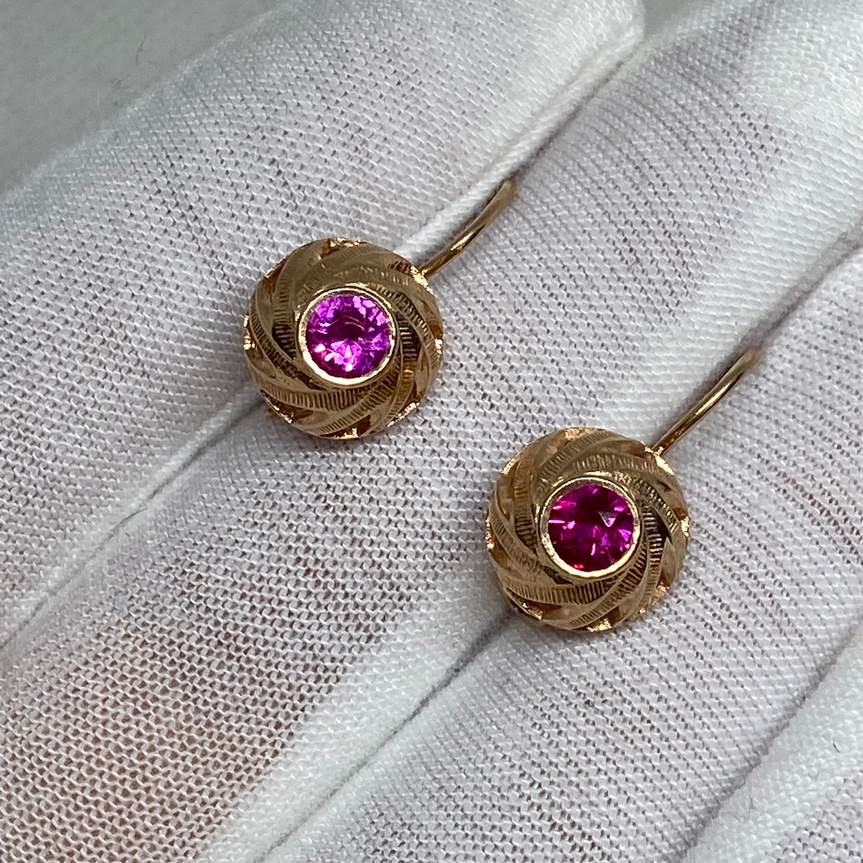 Vintage Original Rose Gold Earrings With Ruby corundum 14K , Rose Gold ...