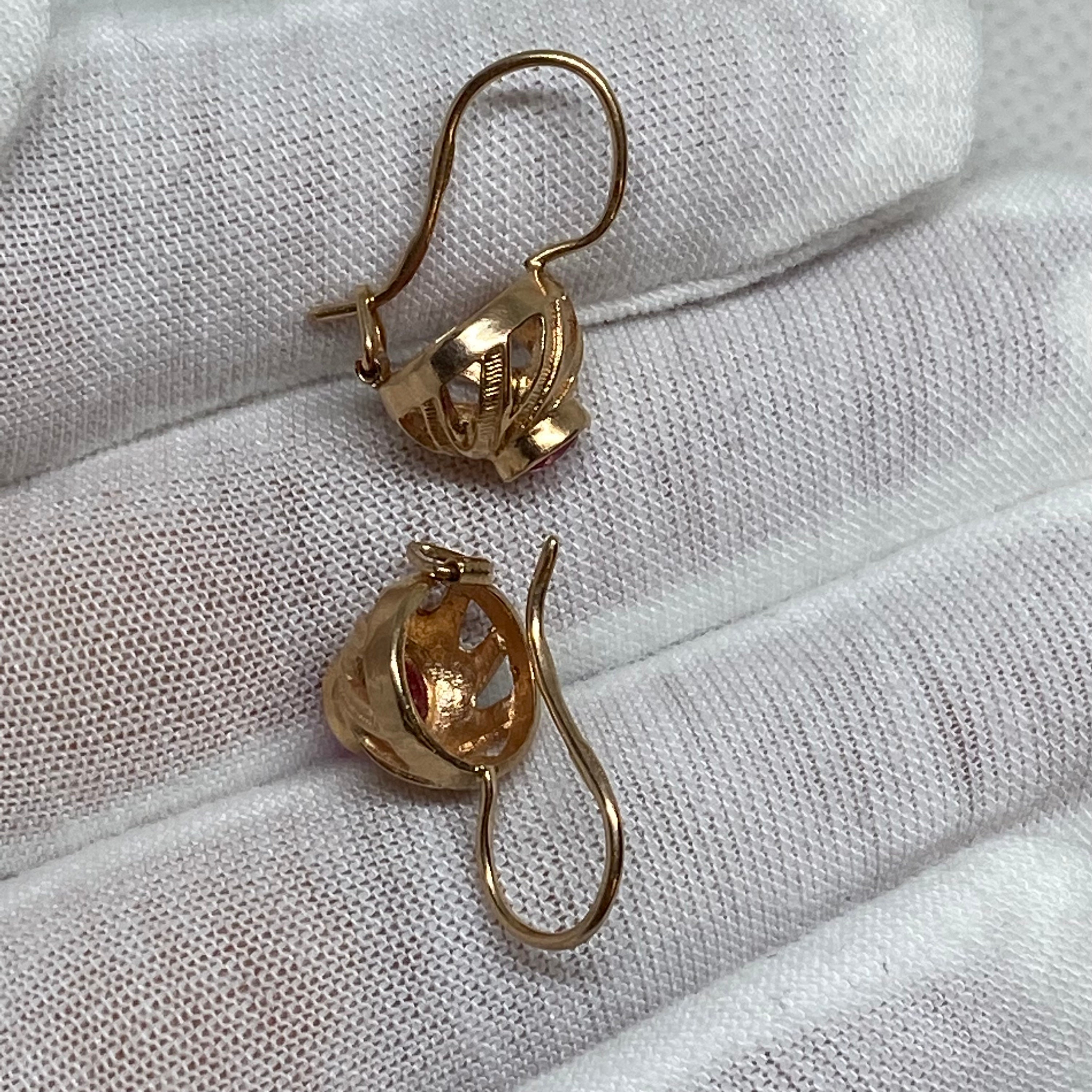 Vintage Original Rose Gold Earrings With Ruby corundum 14K , Rose Gold ...
