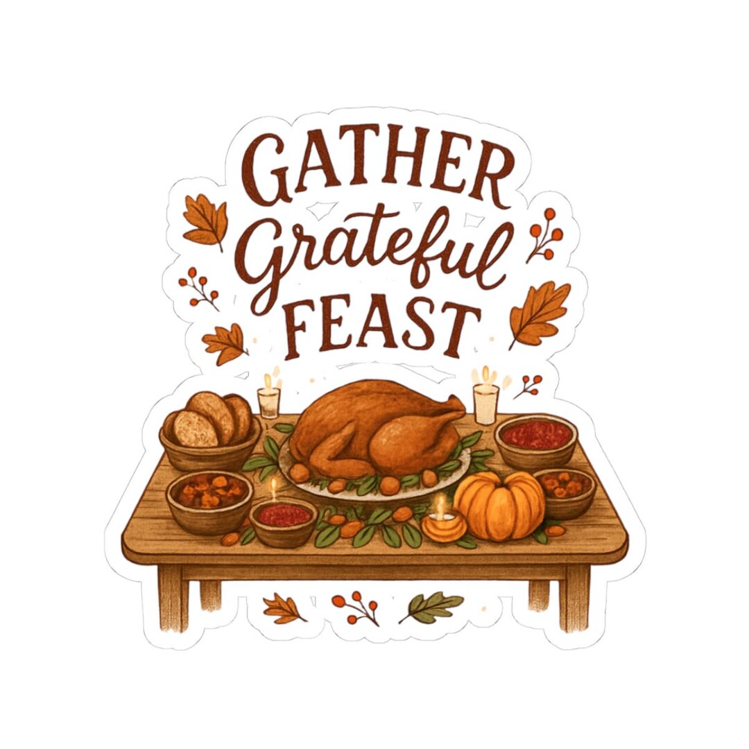 Gather Grateful Feast Sticker | Thanksgiving Dinner Kiss-cut Sticker - Etsy