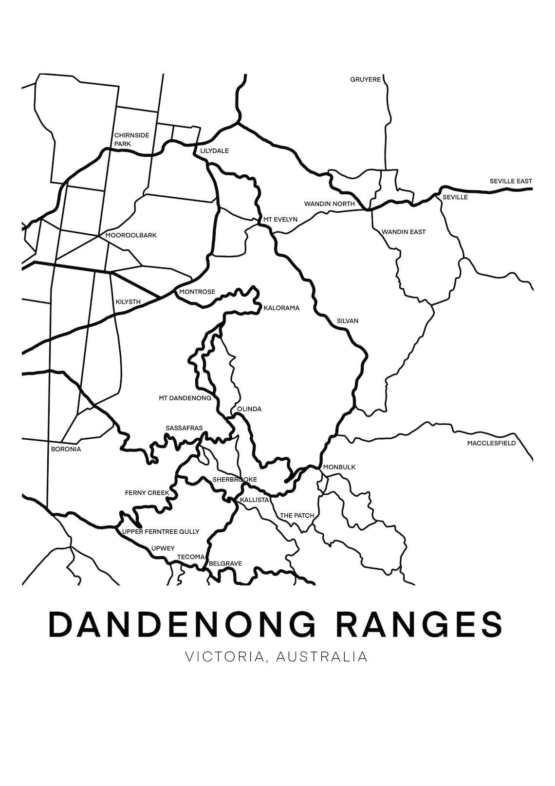 Dandenong Ranges Map Digital Print | Etsy Australia