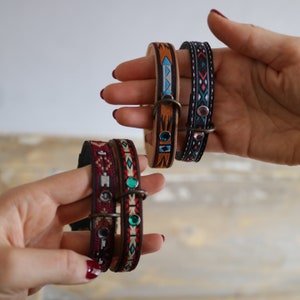 Navajo Style Tag Holder.dog Neck Band.pet Tag Holder.leather Dog Collar ...