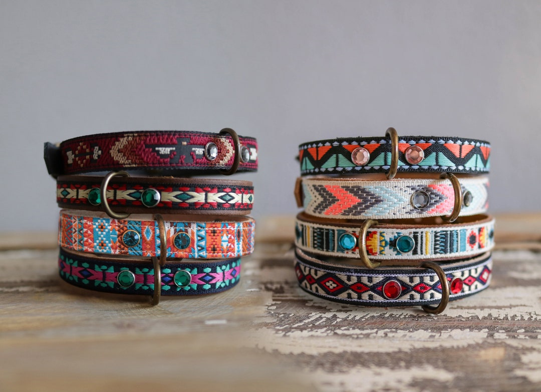 Navajo Style Tag Holder.dog Neck Band.pet Tag Holder.leather Dog Collar ...