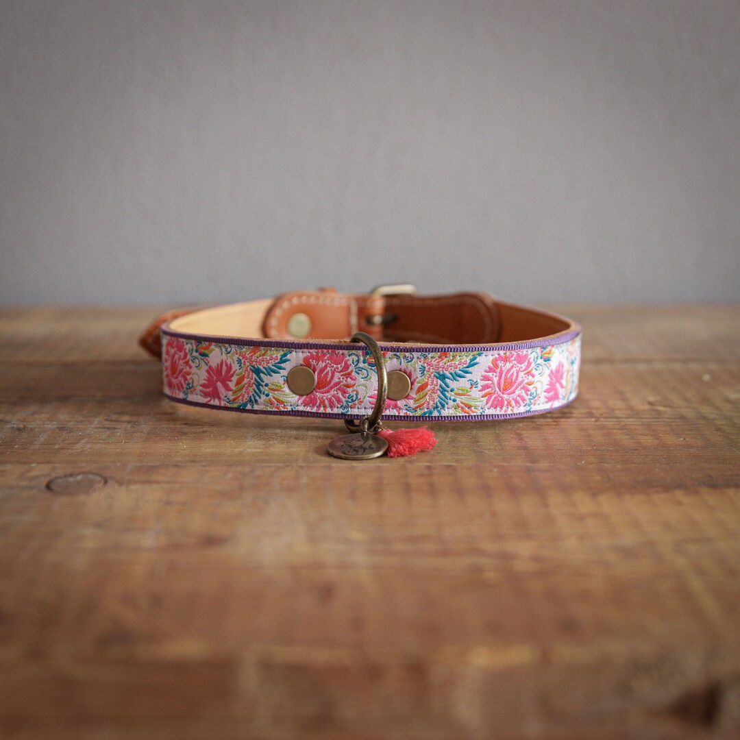 Godiva Flowers Dog Leather Collar. Leather Dog Collar. Embroidery Dog ...