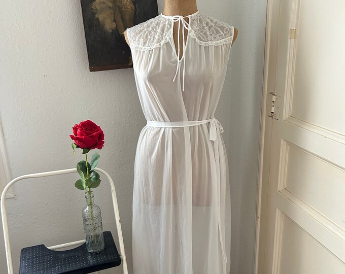 Vintage 60s Sheer White Nylon Chiffon Sleeveless Maxi Length Nightgown ...