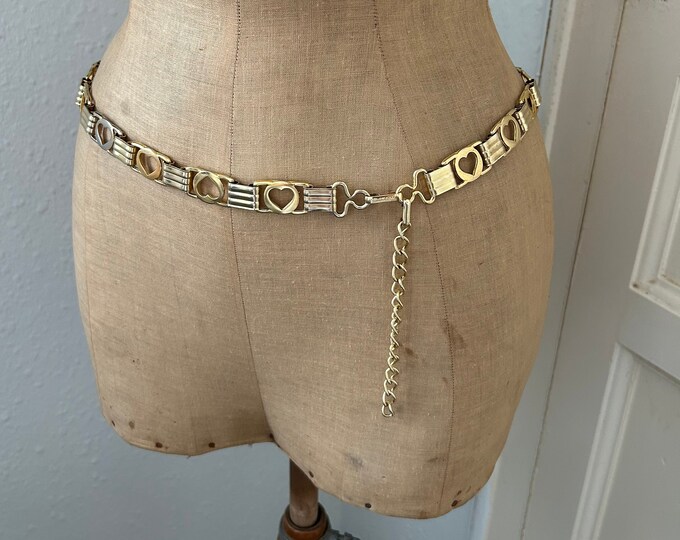 Vintage Gold Tone Heart Chain Link Belt - Etsy