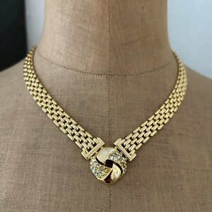 Vintage 90s Gold Plated Brick Chain Necklace, Crystal Pinwheel Pendant ...