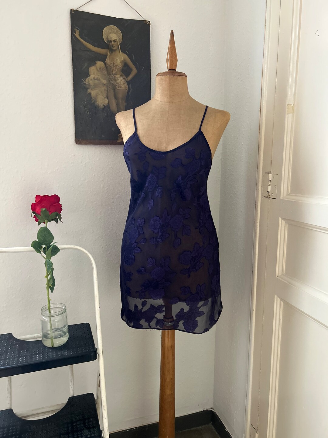 90s Sheer Dark Violet Mini Slip Dress, Transparent Plum Colored ...
