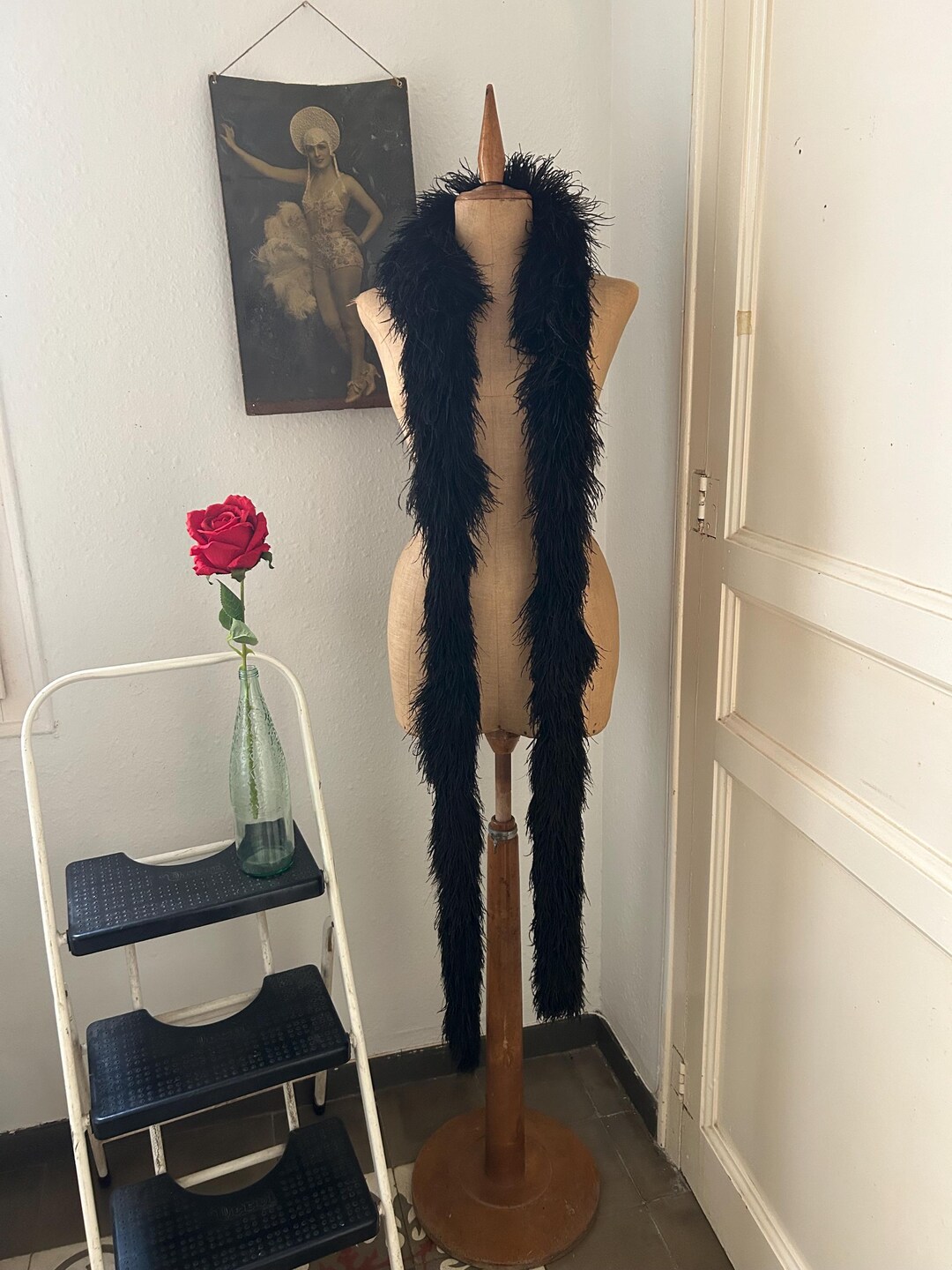 Antique Edwardian to 1920s Extra Long Black Ostrich Feather Boa Scarf ...