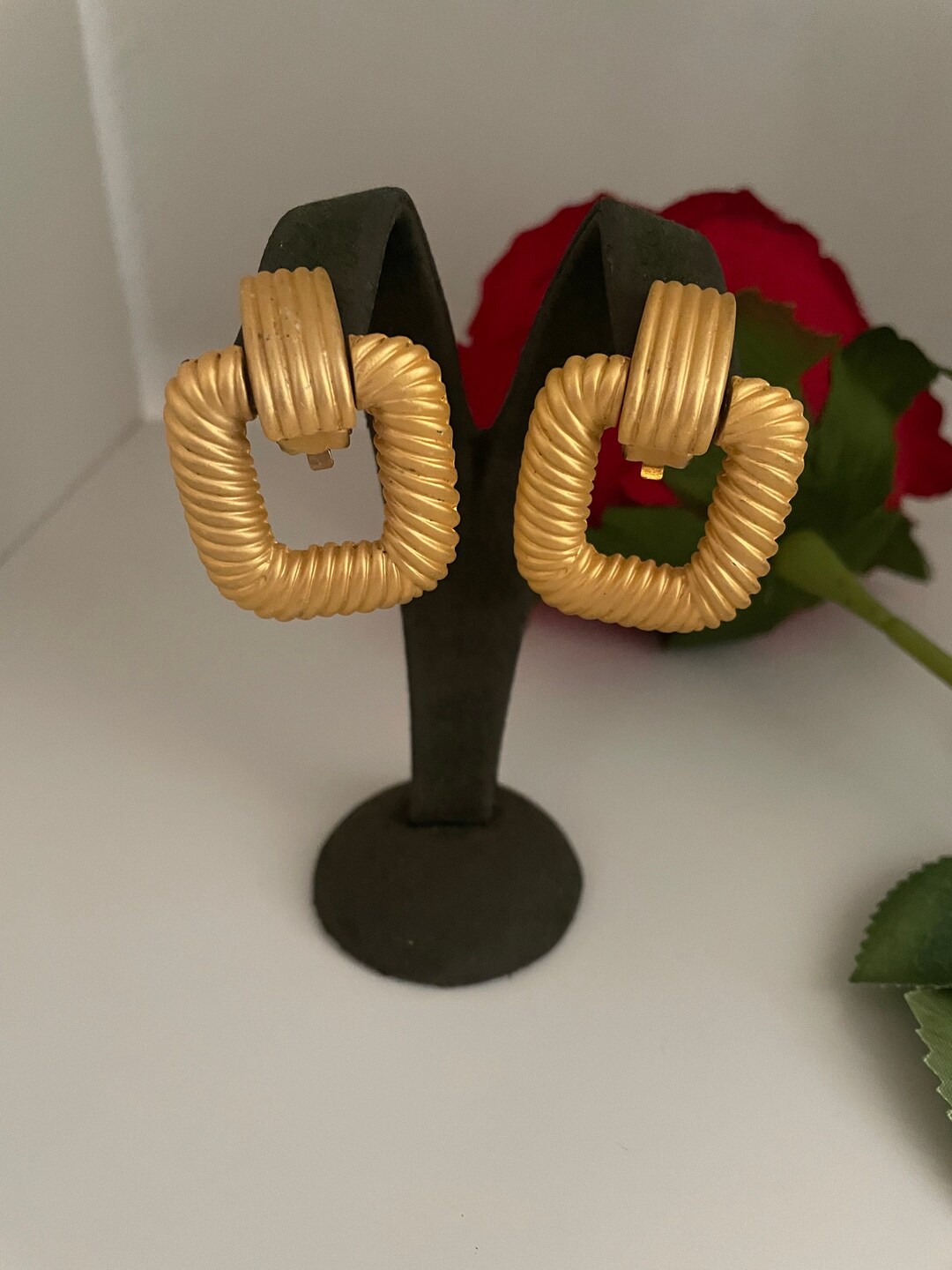 NOS Vintage Matte Gold Plated Door Knocker Clip Earrings, Twisted ...