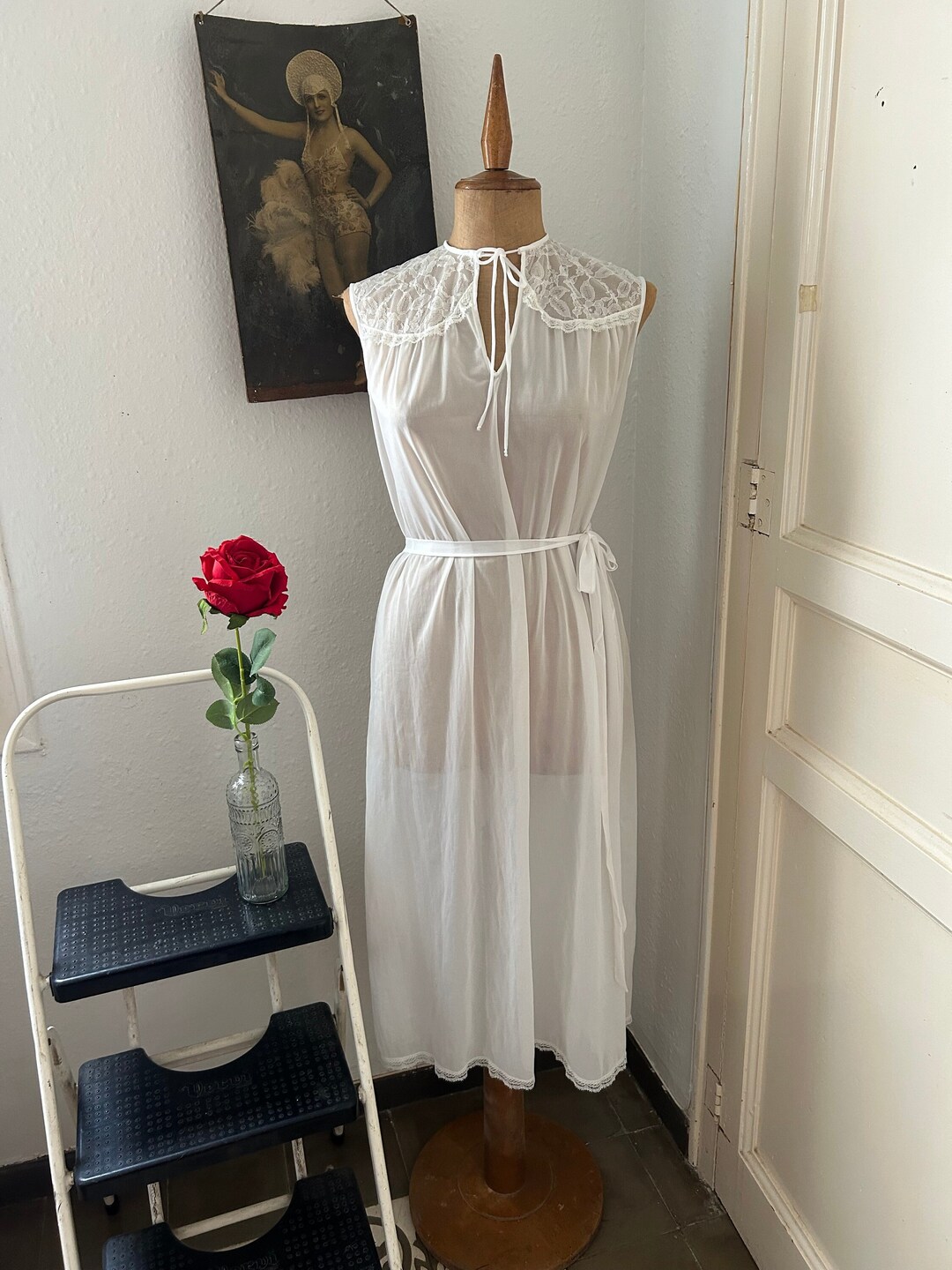 Vintage 60s Sheer White Nylon Chiffon Sleeveless Maxi Length Nightgown ...