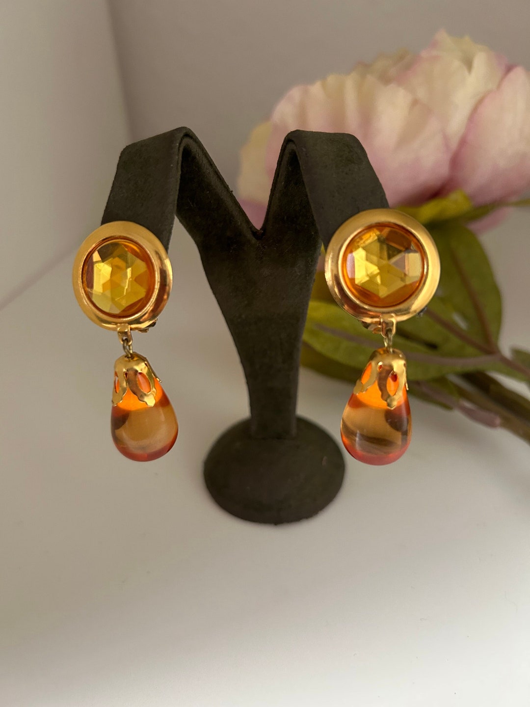 Vintage Orange Translucent Teardrop Clip-ons, Faceted Resin Jewel Door ...
