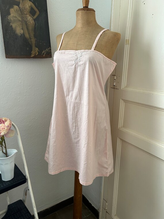 Vintage 1920s Peach Cotton Flapper Slip Dress Size La… - Gem