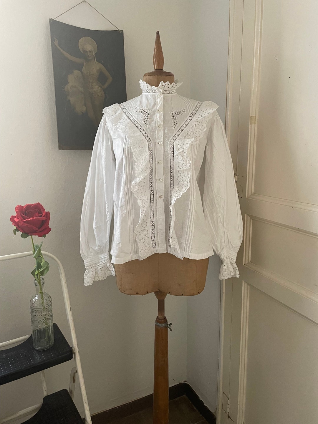 Antique Victorian Ruffled High Neck Long Sleeved White Cotton Blouse - Etsy