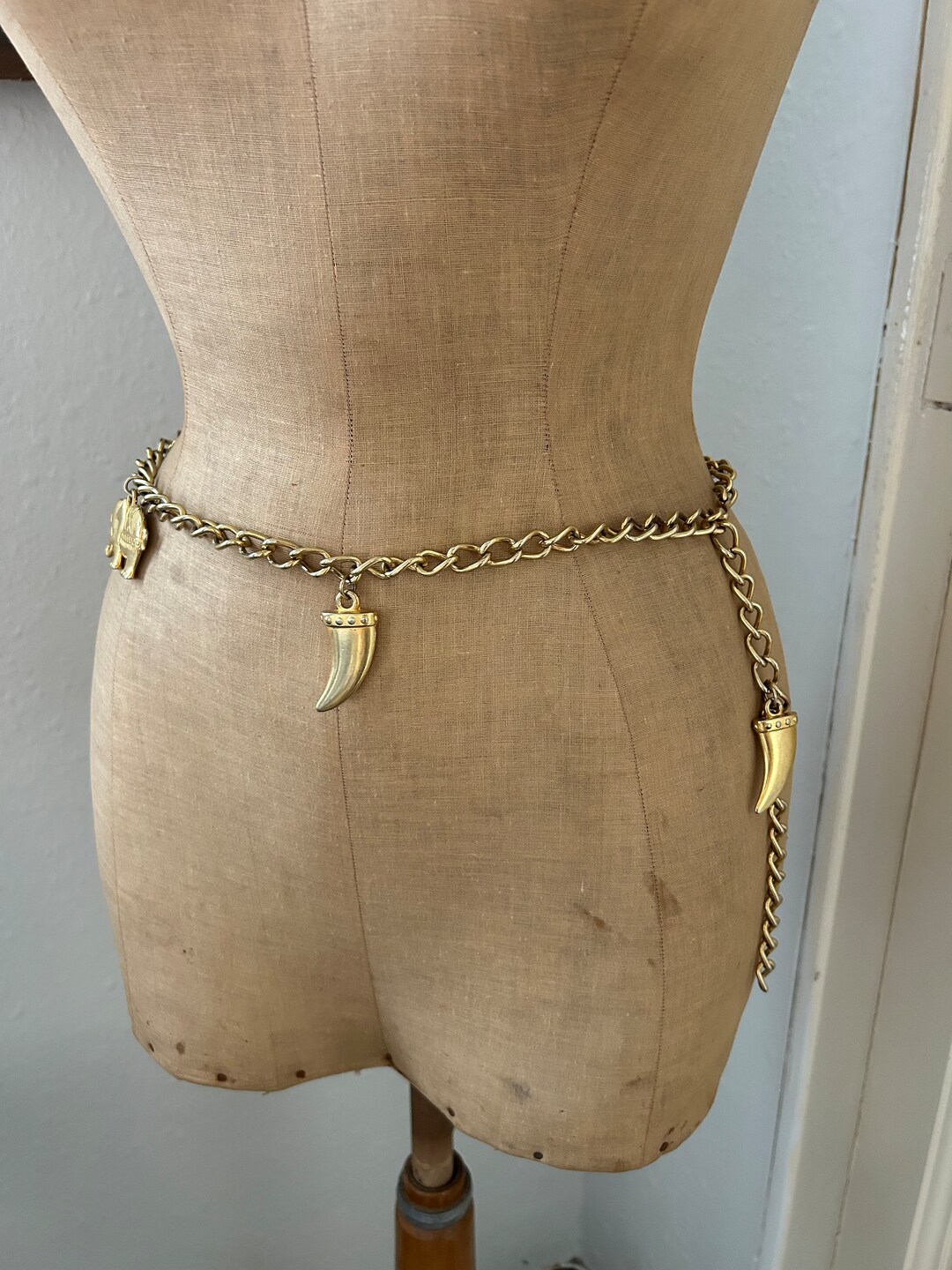 Vintage Gold Tone Elephant and Tusk Chain Link Charm Belt - Etsy
