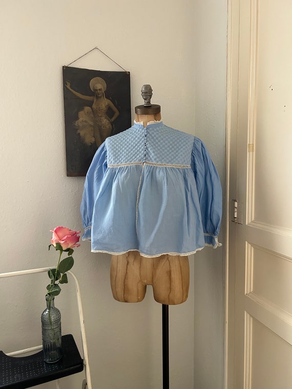 1940s Blue Linen Puff Sleeved Bed Jacket Size Small - Gem