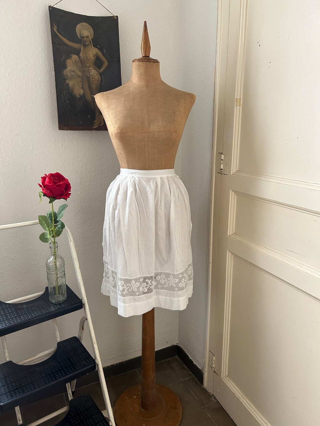 Antique White Cotton and Filet Lace Half Apron - Etsy