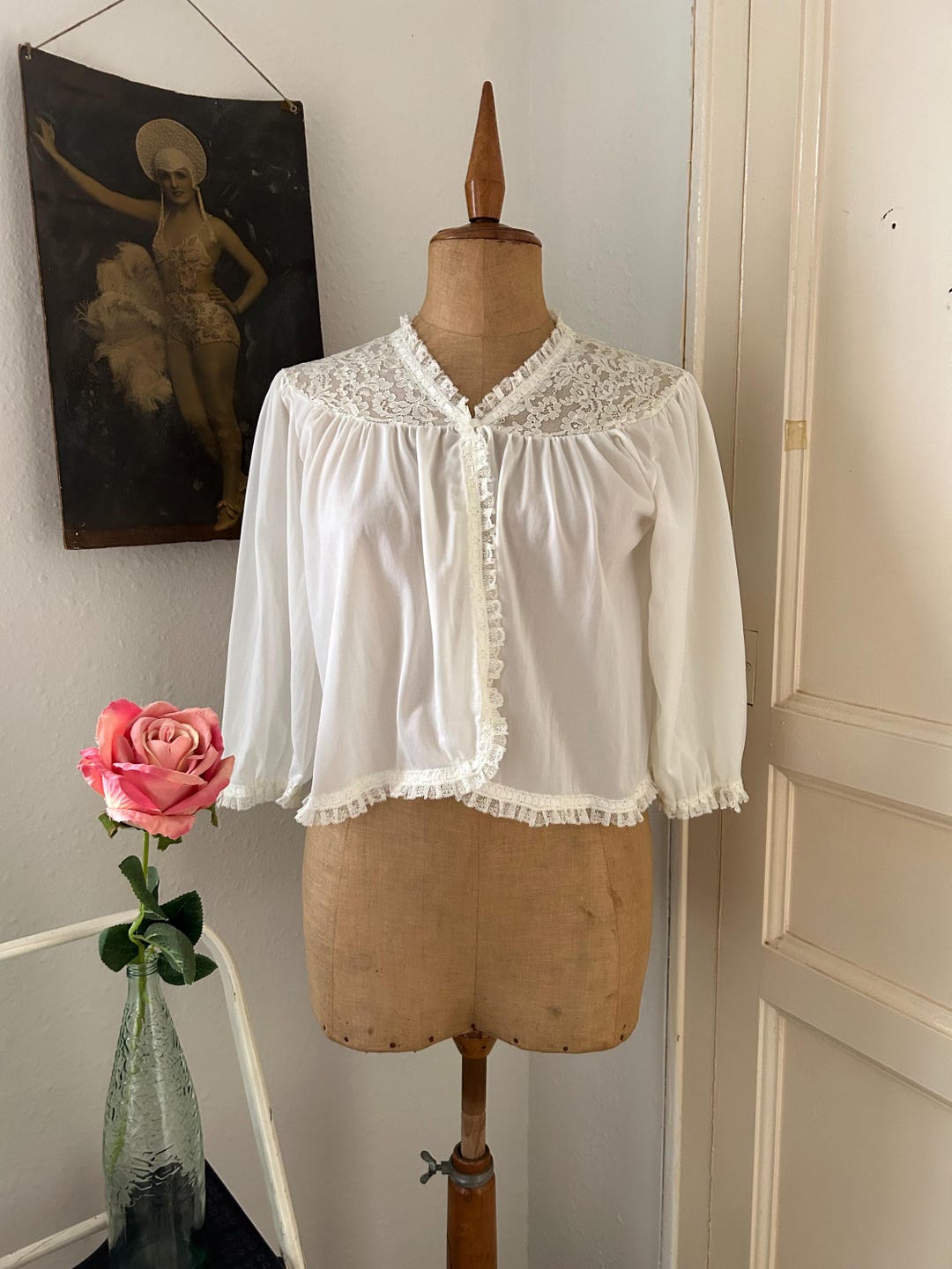 1950s White Nylon and Lace Boudoir Jacket - Etsy