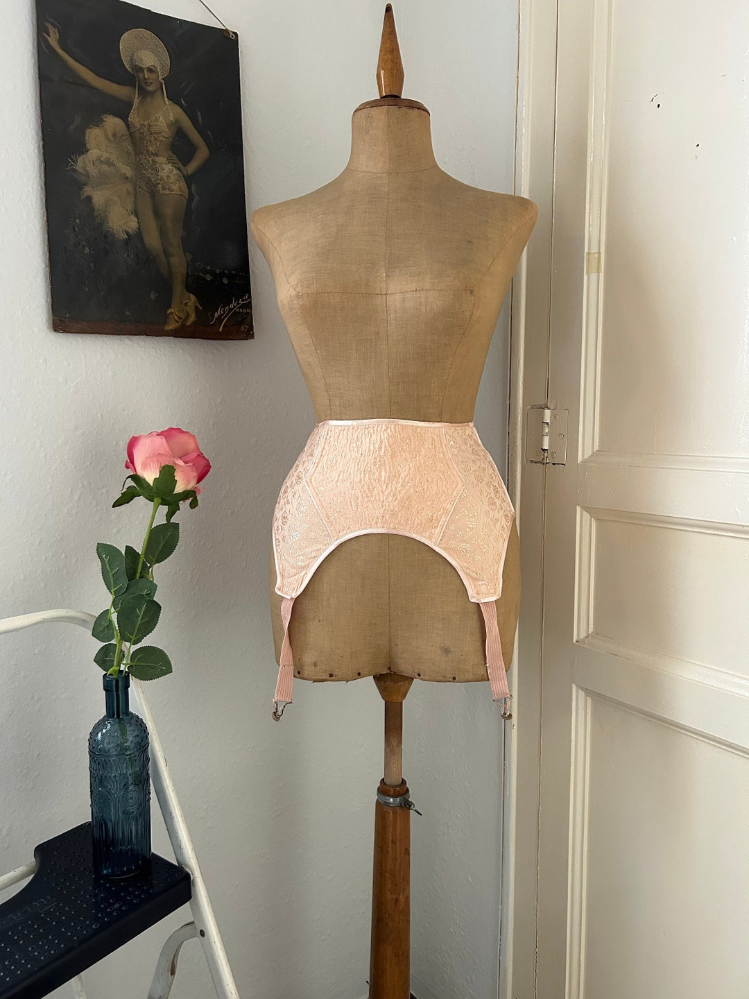 Vintage 1930s Pink Satin Trim Garter Belt Size XS, 30s Shapewear ...