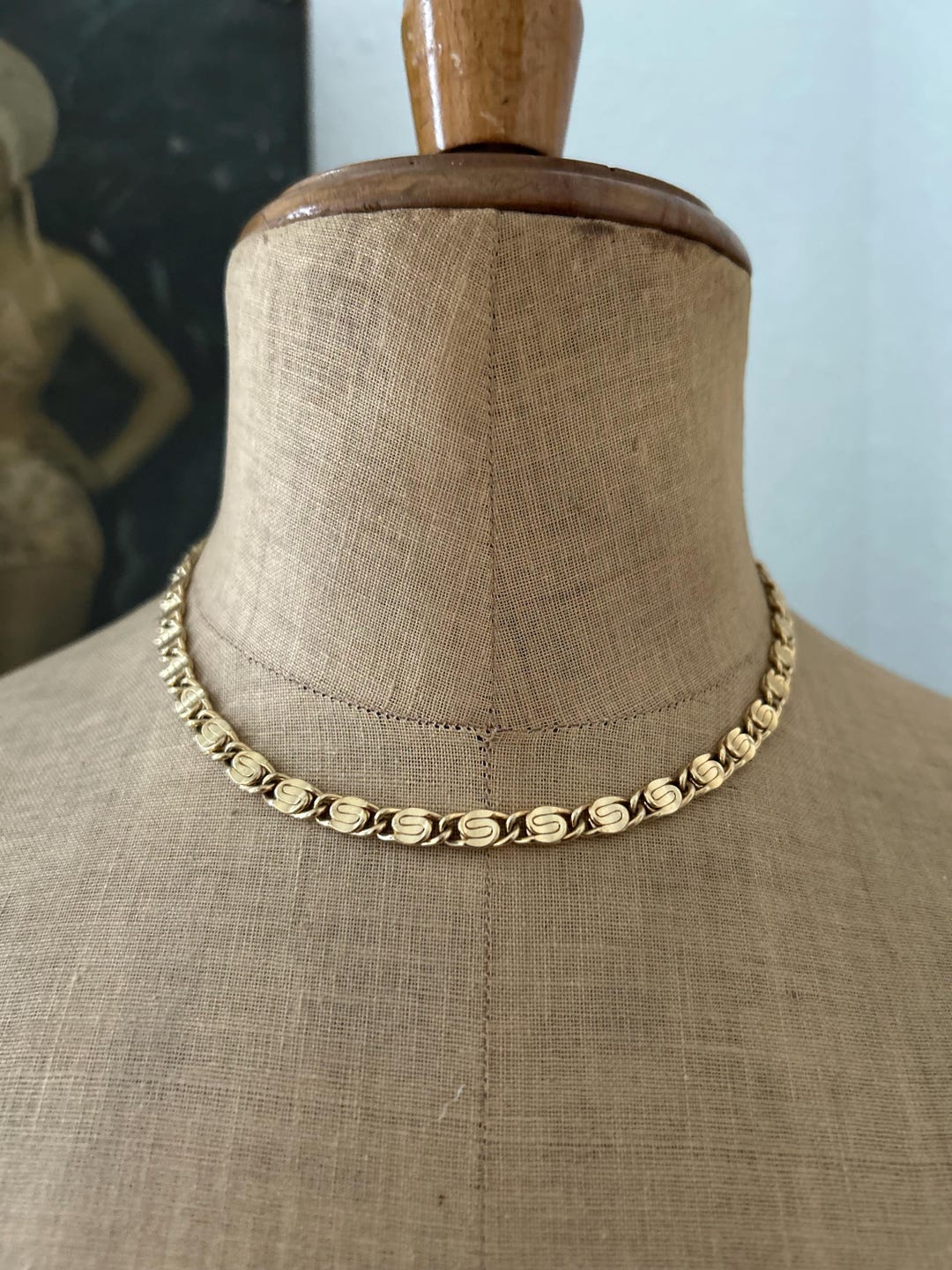 Vintage NOS Gold Plated Flat Swirl Chain Collar Necklace, Minimalist ...
