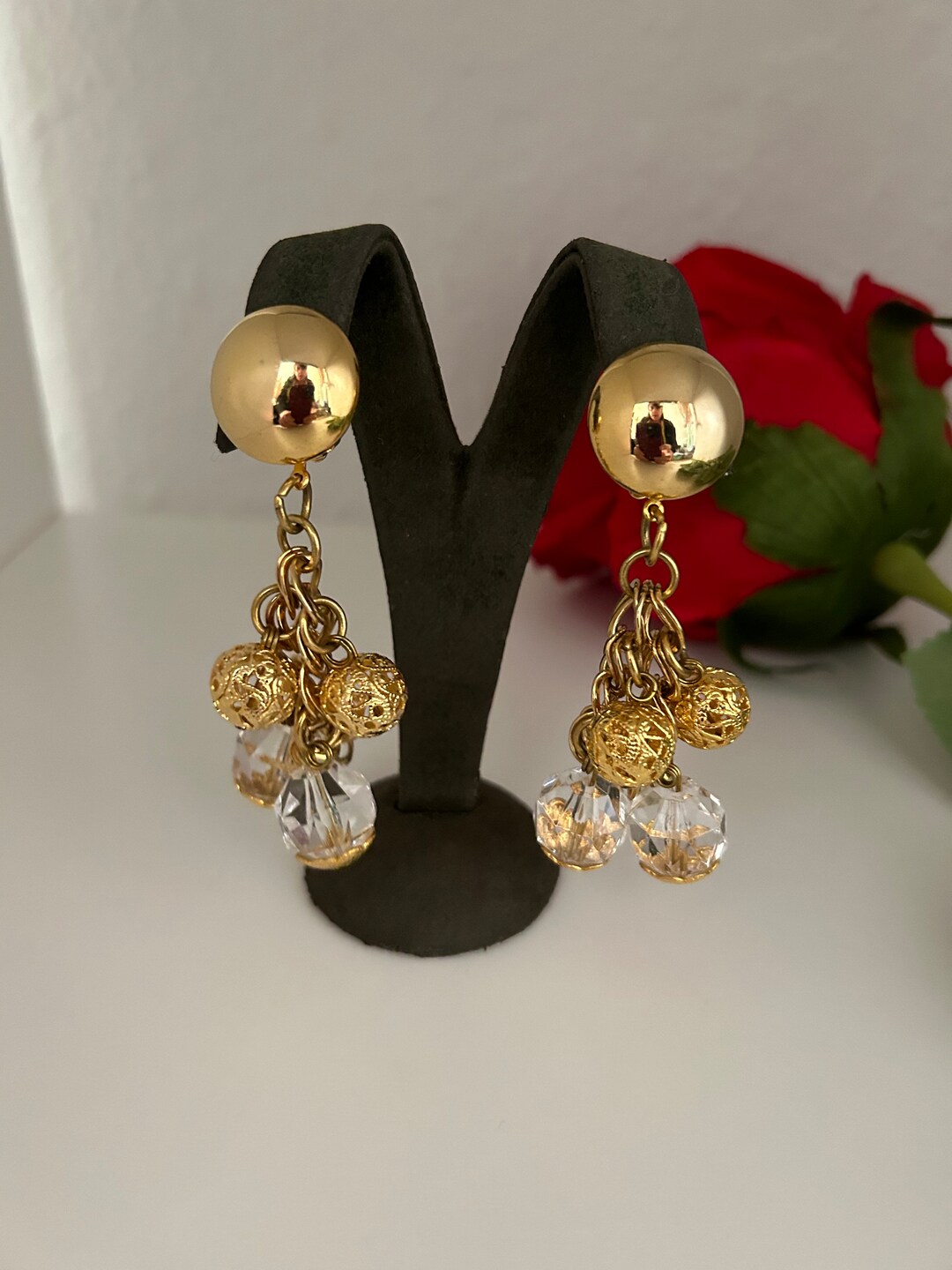 NOS Vintage Clear Jewel Disco Ball Chandelier Clip Earrings, Faceted ...