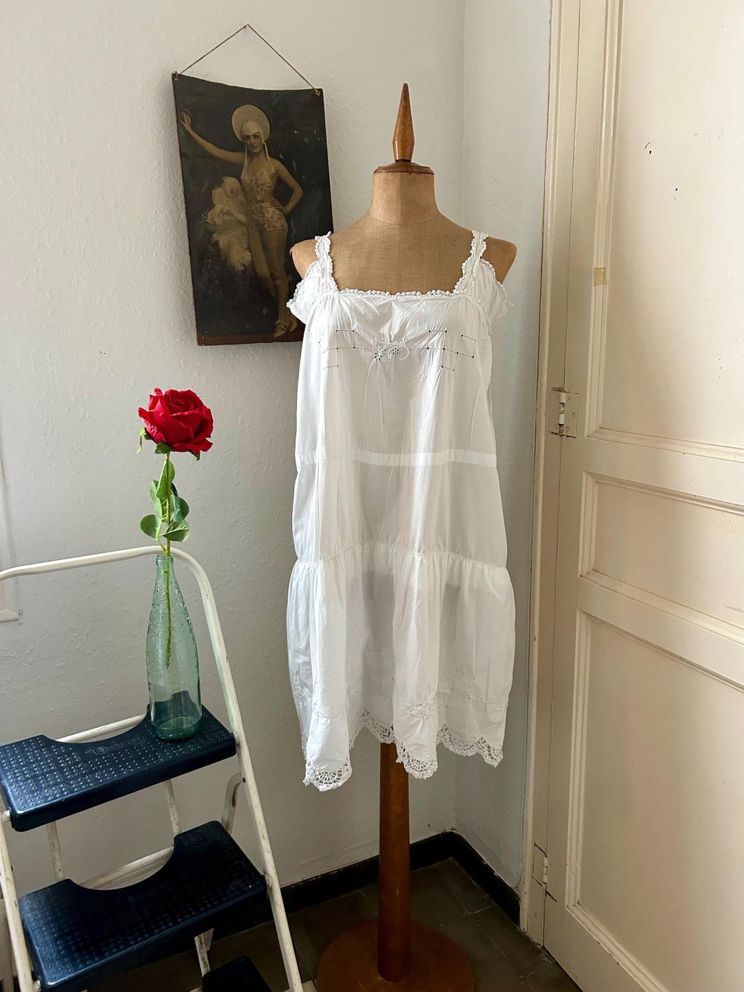 Antique White Cotton Flapper Nightgown With Crochet Lace Trim and ...
