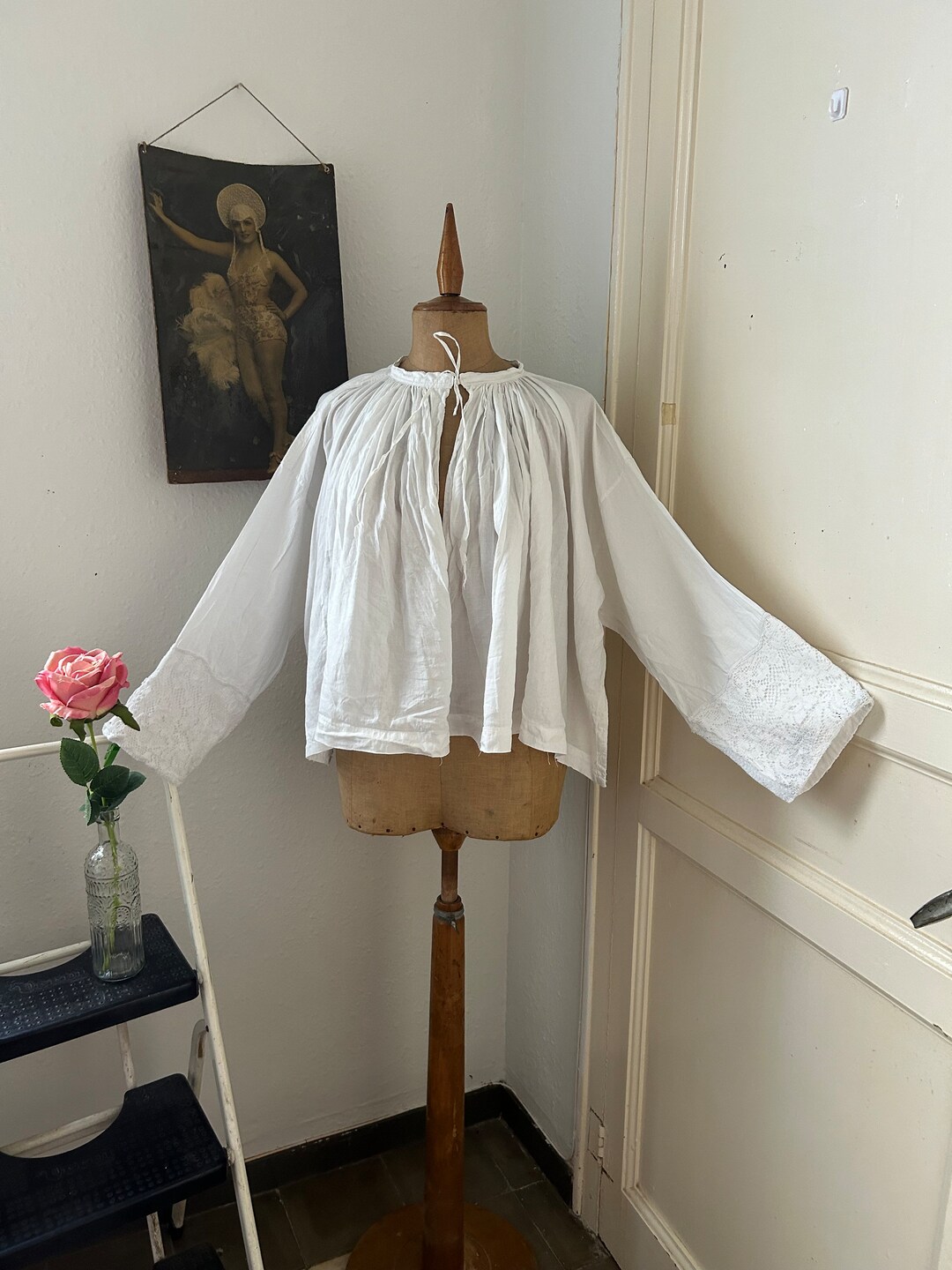 Edwardian White Cotton Church Smock W/ Lace, Antique Aube, Priest Robe ...