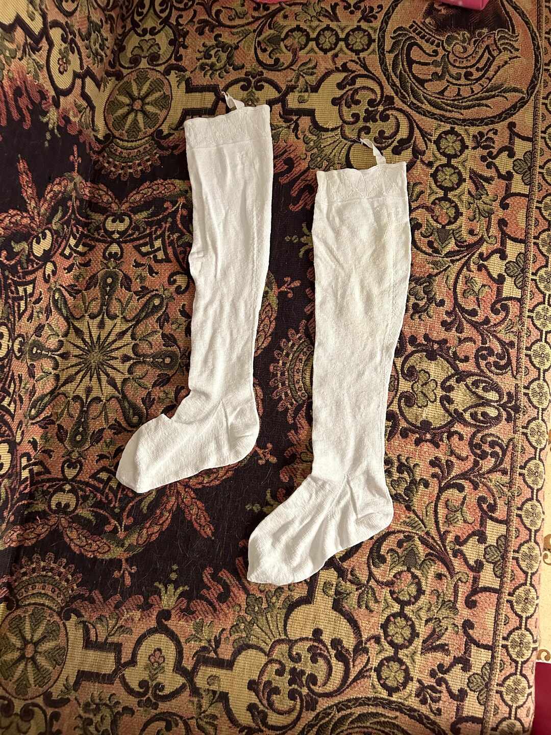 Antique Victorian Knitted Cotton Stockings PP Monogram. 19th Century ...