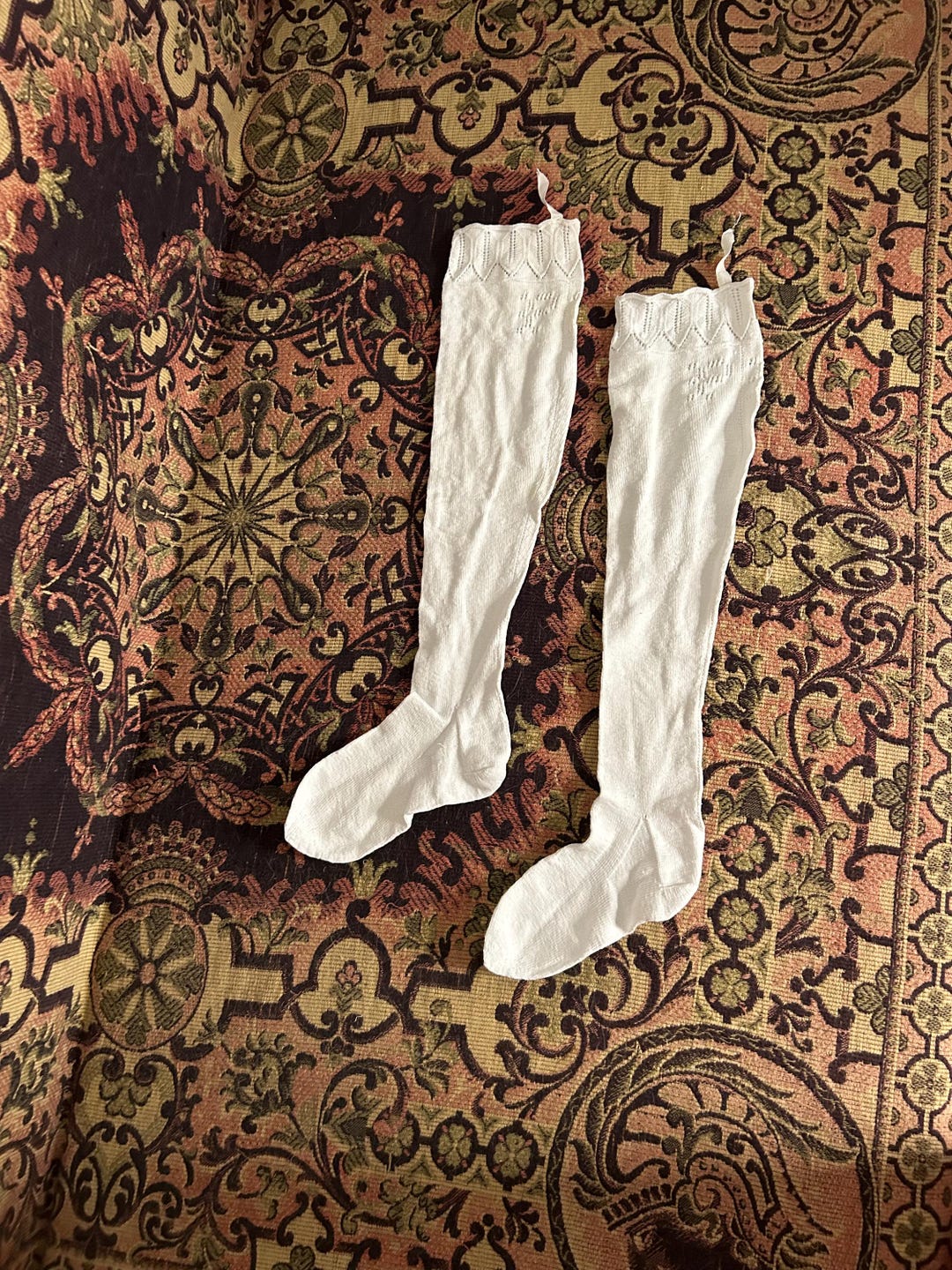 Antique Victorian Knitted Cotton Stockings PP Monogram. 19th Century ...