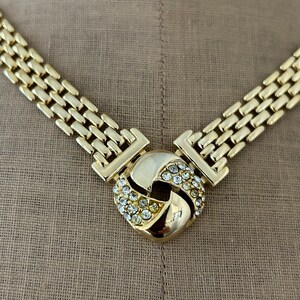 Vintage 90s Gold Plated Brick Chain Necklace, Crystal Pinwheel Pendant ...